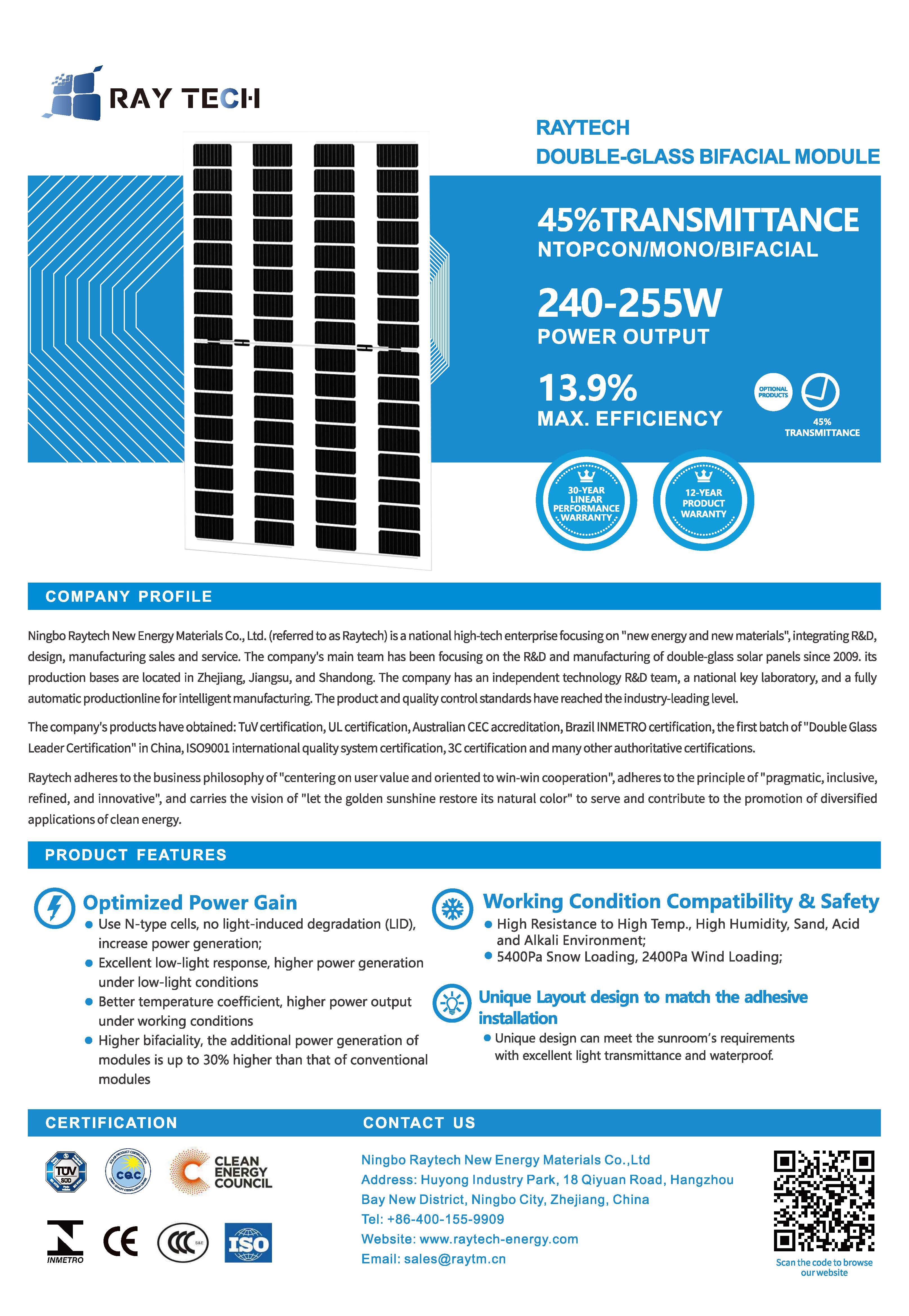 Double Glass Bifacial 45%Transmittance Mono N/Topcon Solar Pan|Double Glass Bifacial Modules ...