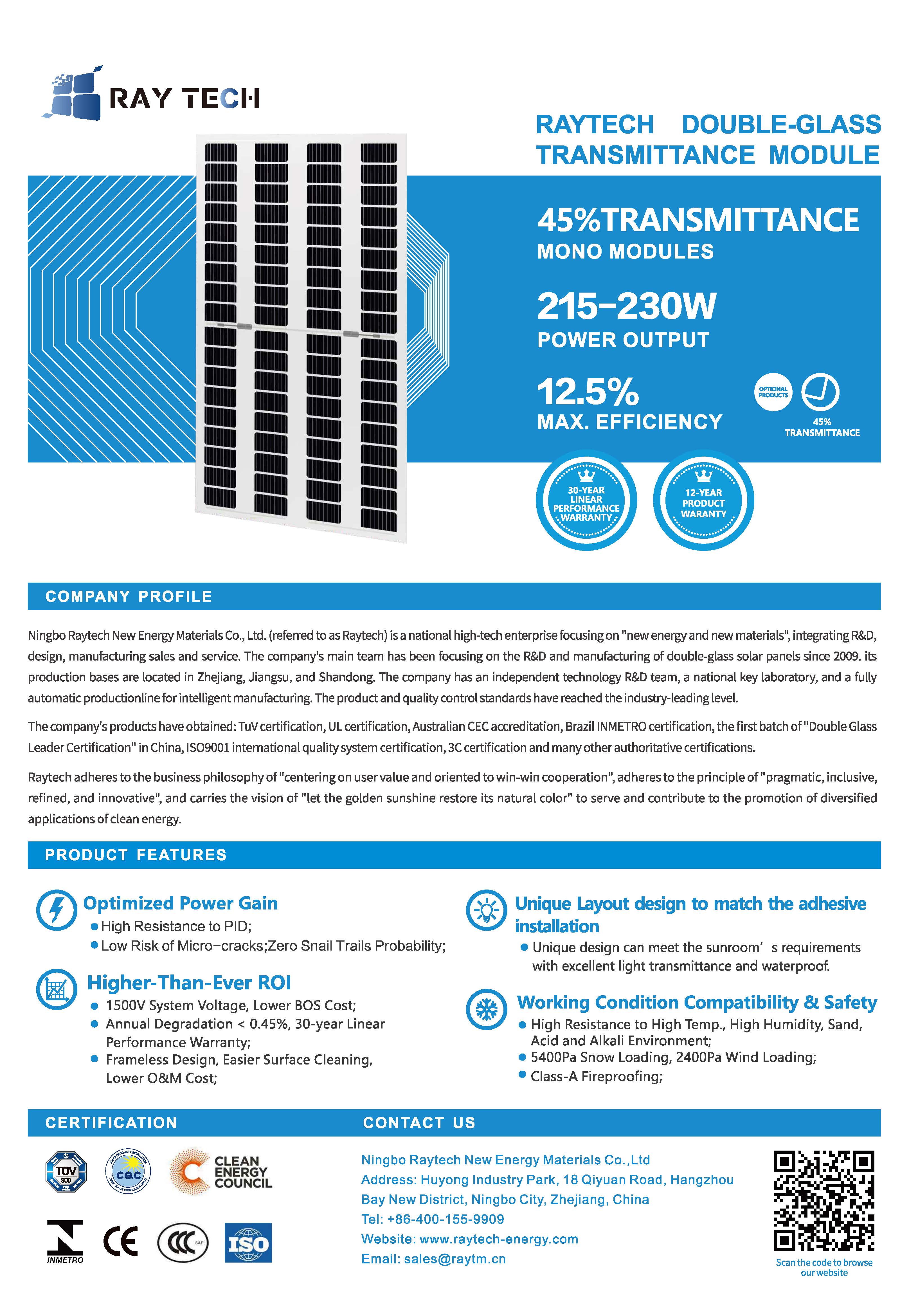 Double Glass l 40%Transmittance Solar Panels 215-230W|Double Glass Bifacial Modules|Ningbo ...